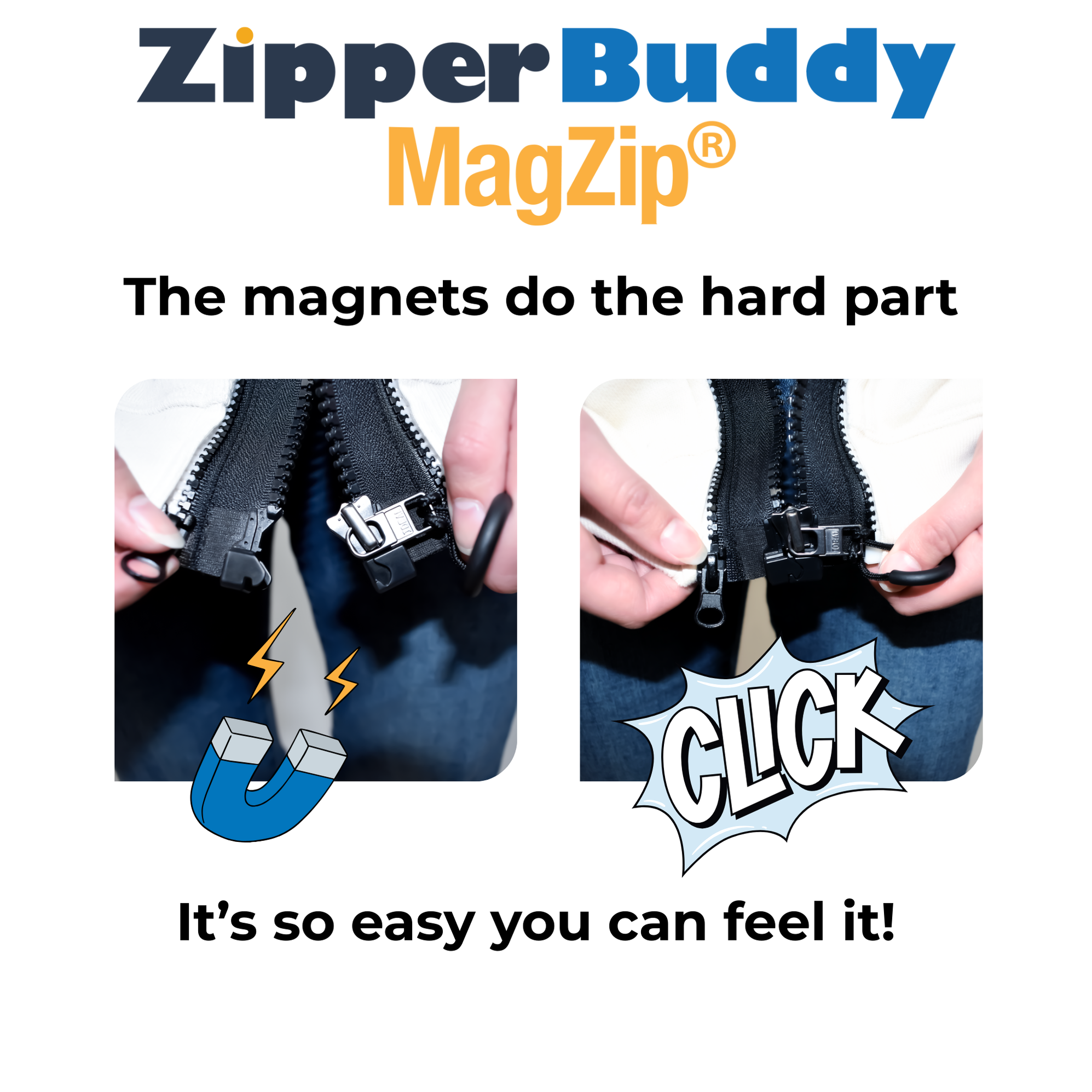 ZipperBuddy MagZip No-Sew Magnetic Zipper Jacket Closure Attachment ...