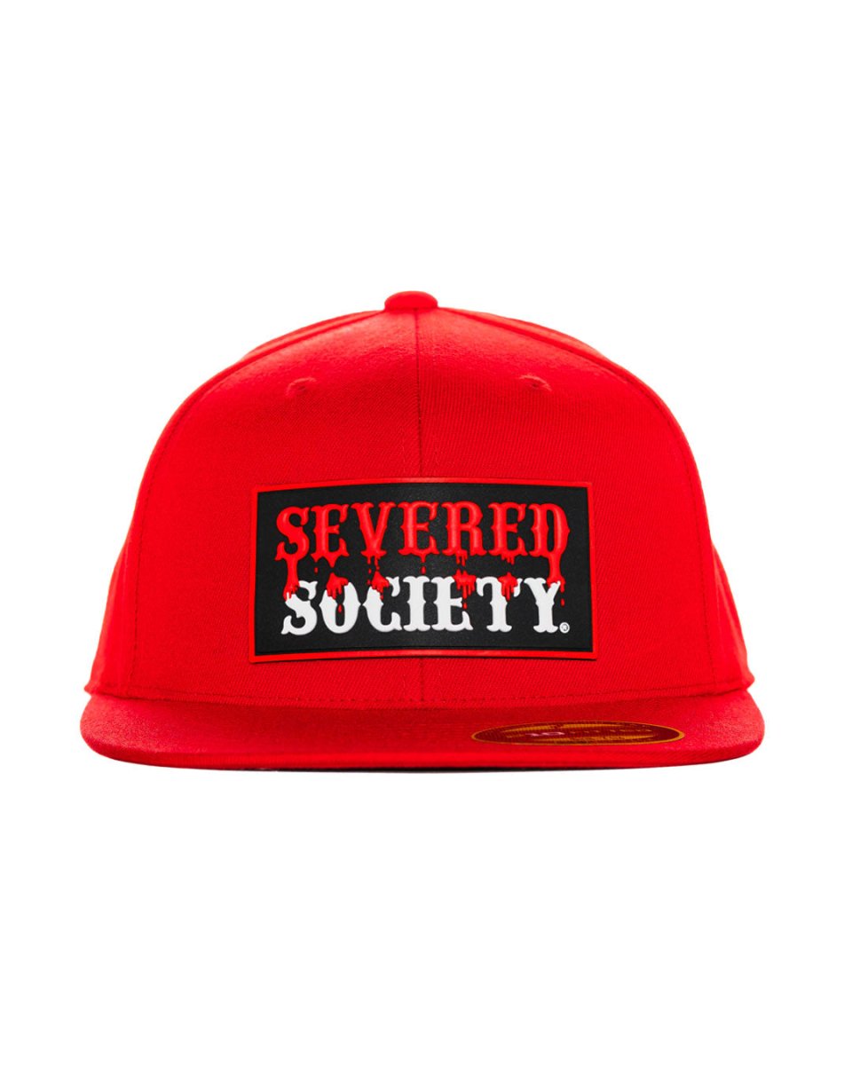 Severed Society Drip Pvc Patch Red Flexfit Flat Bill Fitted — Amplife®